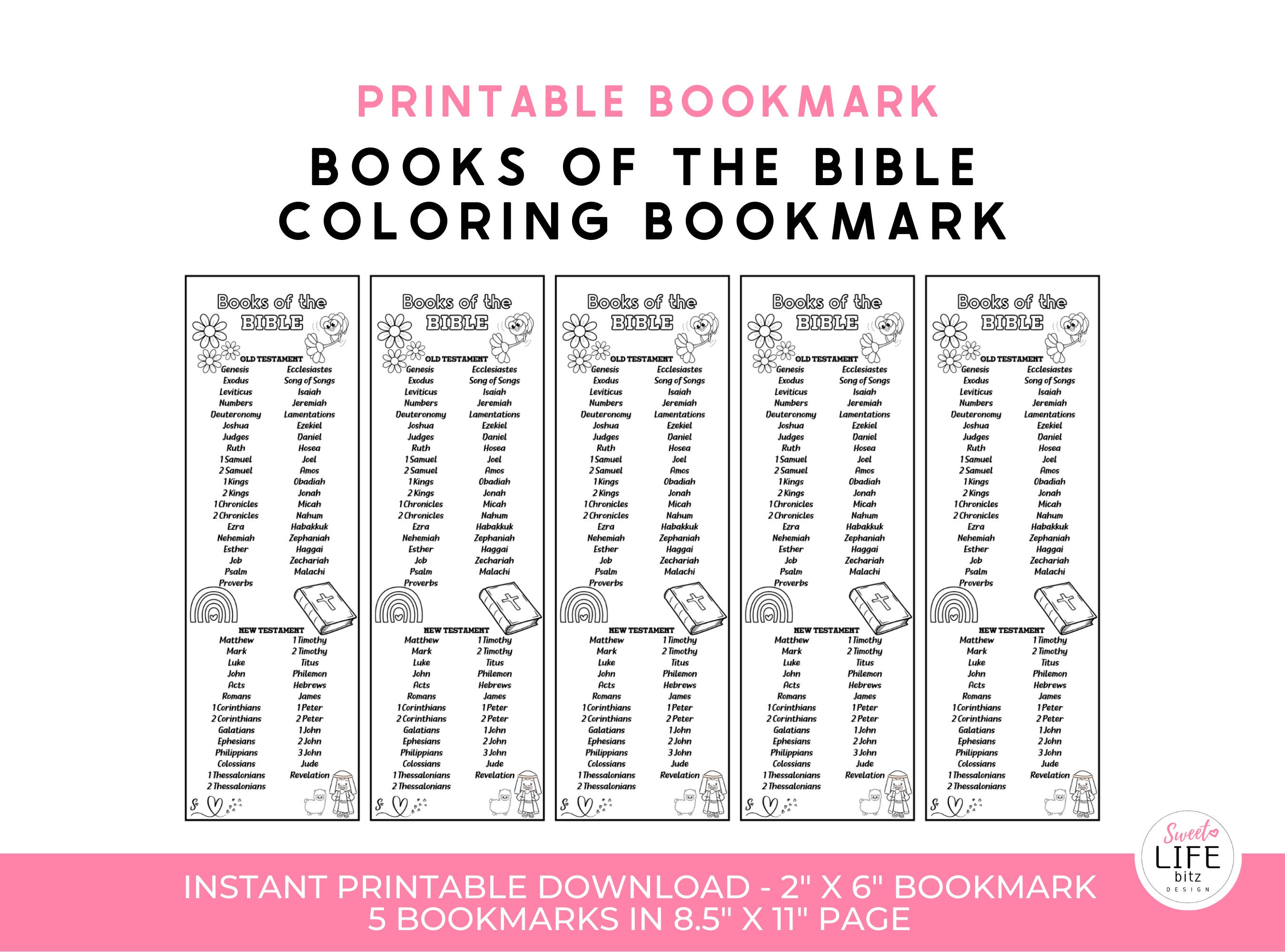 Books of the Bible Bookmarks, Coloring Bookmark, Sunday School ...