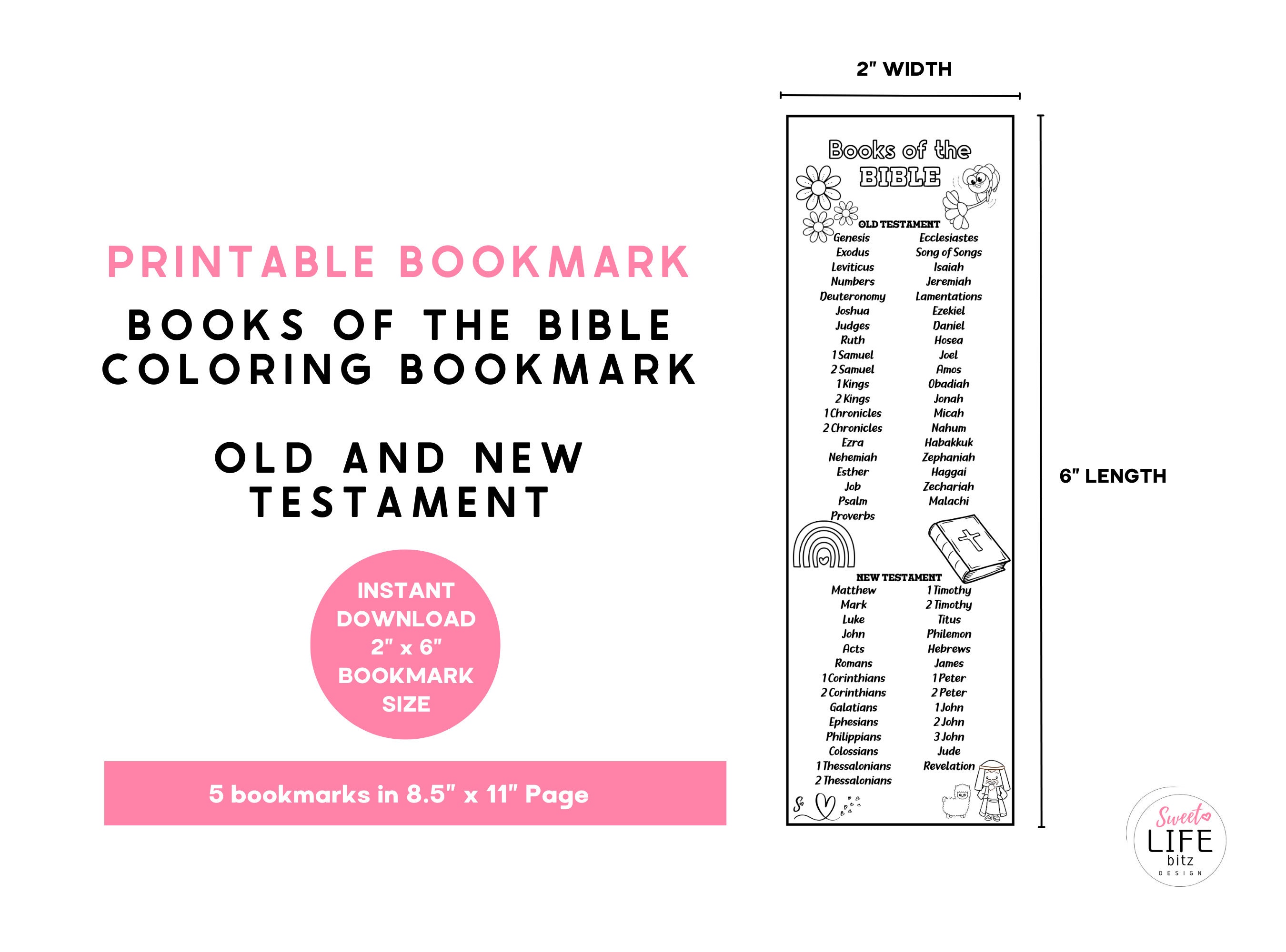 Books of the Bible Coloring Bookmark: Christian Sunday School (PDF) - Etsy