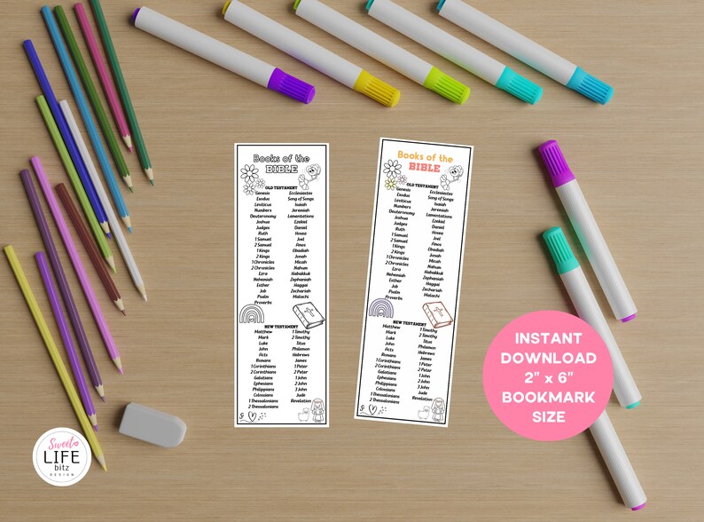 Books of the Bible Bookmarks, Coloring Bookmark, Sunday School ...