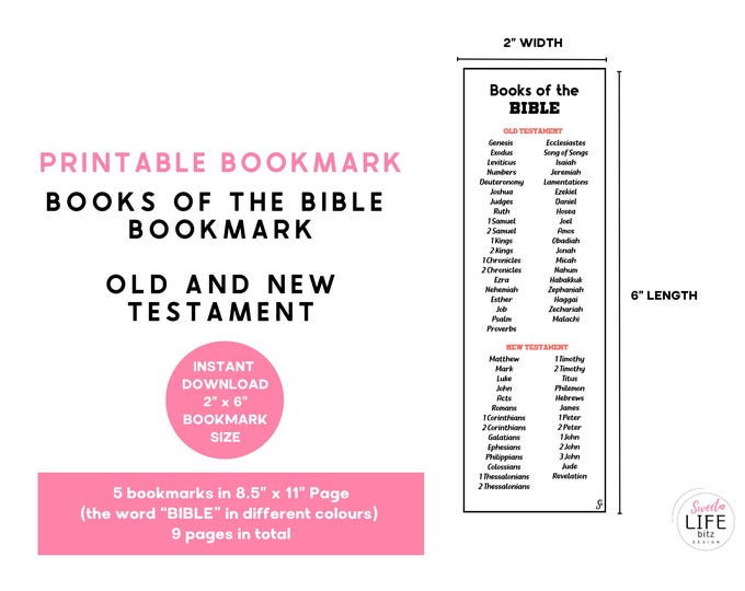 Books of the Bible Printable Bookmarks, Unique Bookmarks, Bible ...