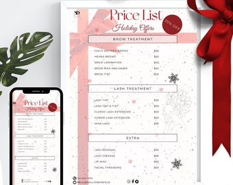 Christmas Price List Template Editable, Spa and Salon Price List ...