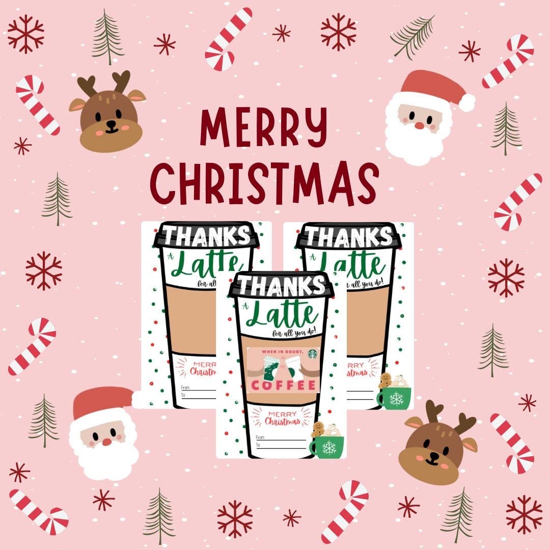 Thanks A Latte Gift Card Holder: Coffee Lover Christmas Tag (digital ...