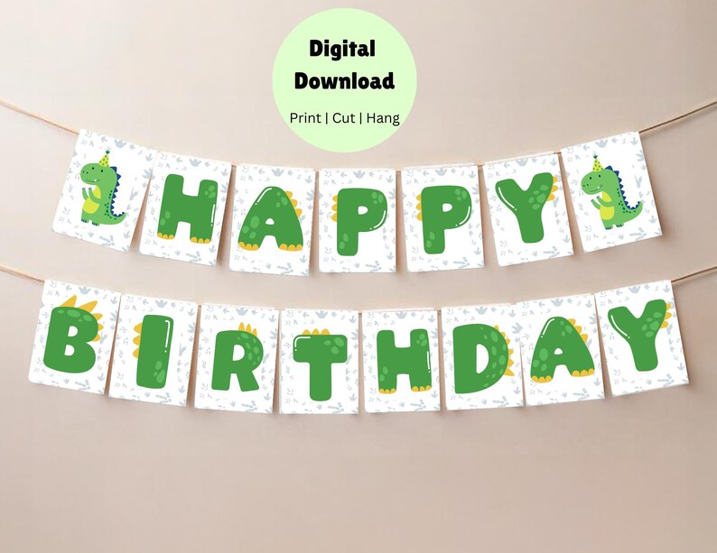 Happy Birthday Banner Printable - Dinosaur Design - Instant Download ...
