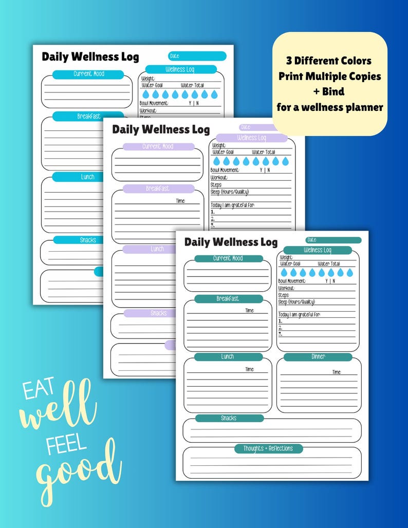 Daily Wellness Log - Digital Download | Track Food, Exercise, Sleep ...
