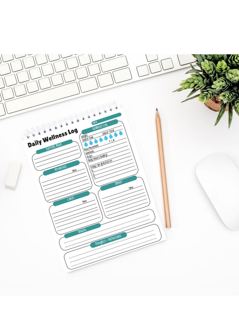 Daily Wellness Log - Digital Download | Track Food, Exercise, Sleep ...