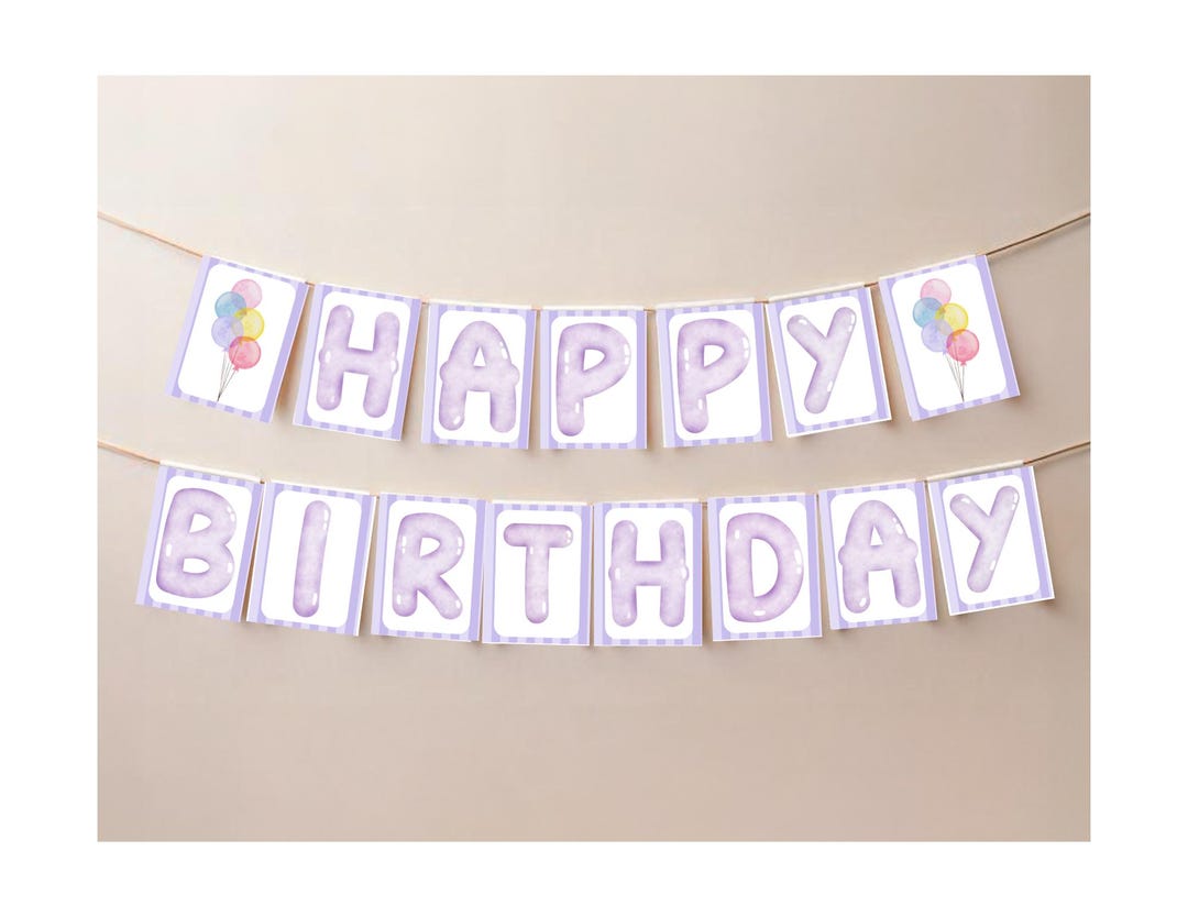 Happy Birthday Banner Printable - Light Purple Design - Instant ...