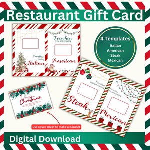 Christmas Restaurant Gift Card Templates: 4 Cuisine Designs (digital ...