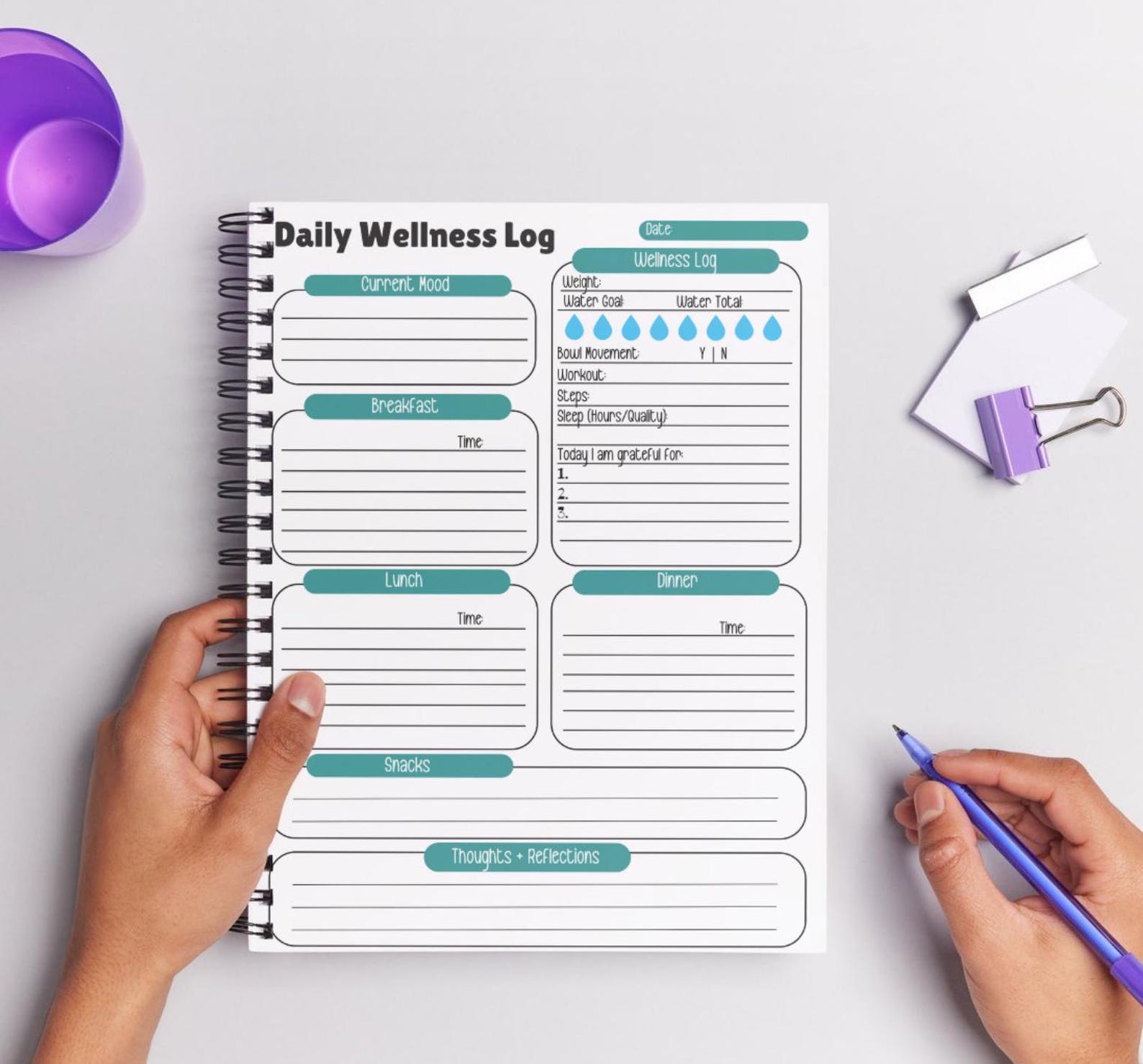 Daily Wellness Log - Digital Download | Track Food, Exercise, Sleep ...