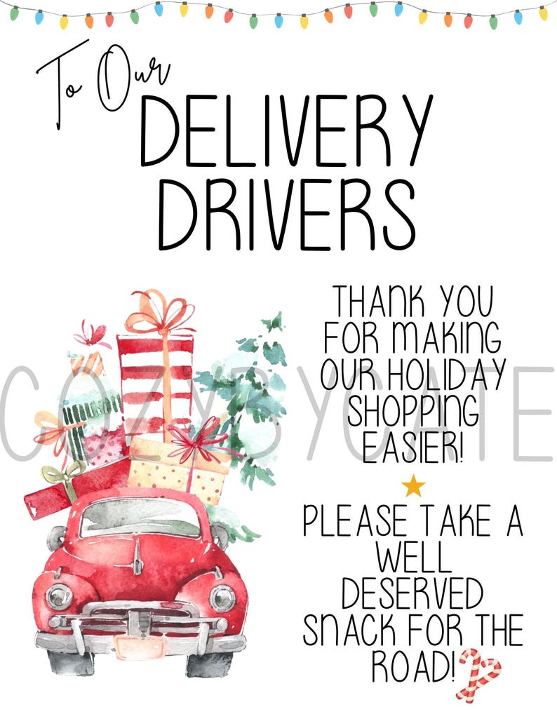 Christmas Delivery Driver Thank You Sign: Holiday Snack Printable (PDF ...