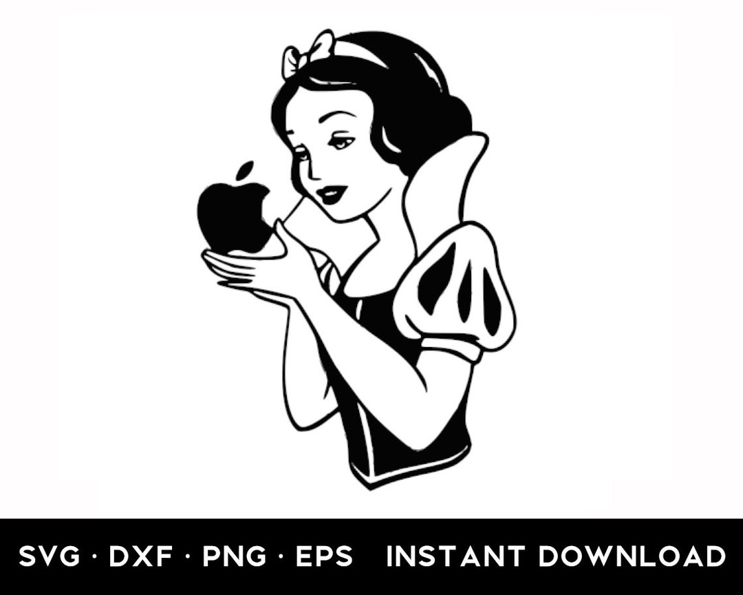 Snow White Apple SVG, PNG, Snow White Black and White Sticker, Cut File ...