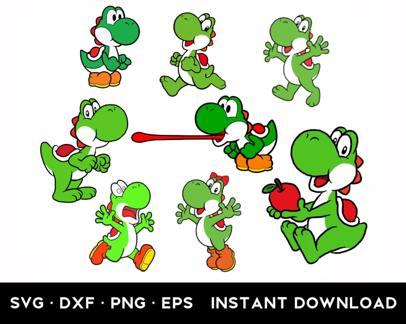 8x Yoshi Pack, Yoshi Bundle Svg, Png, Dxf, Eps 6 Pcs Layered Instant ...