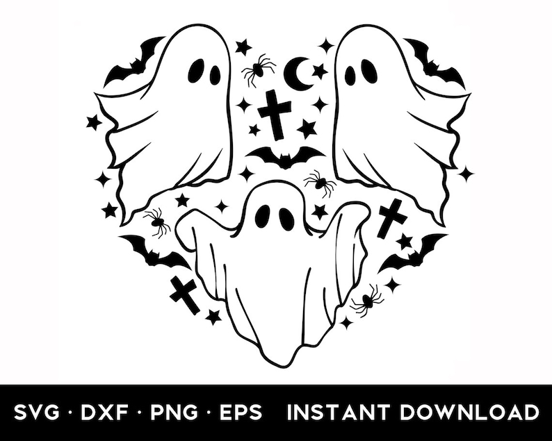 Ghost SVG PNG, Ghost Heart Halloween Svg, Cute Ghost Clipart, Ghost ...