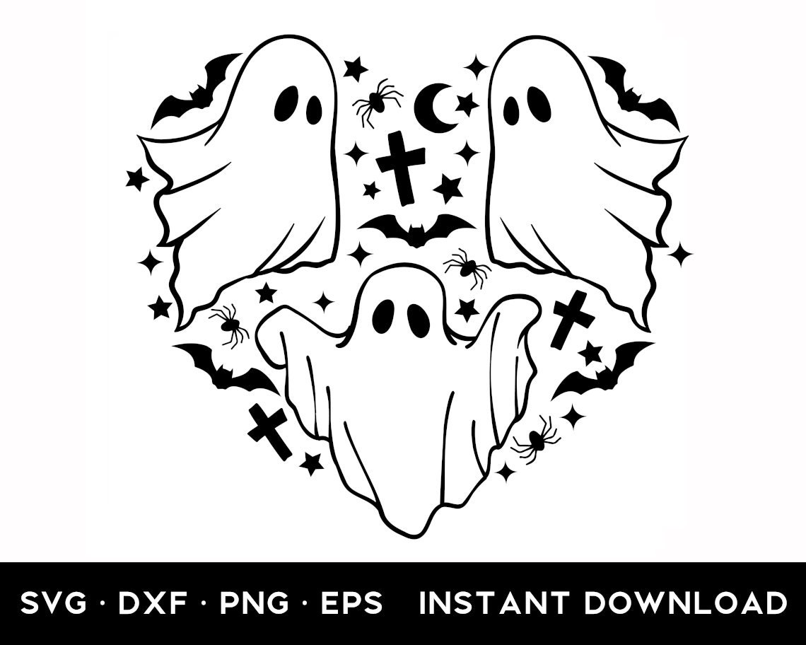 Ghost SVG PNG, Ghost Heart Halloween Svg, Cute Ghost Clipart, Ghost ...