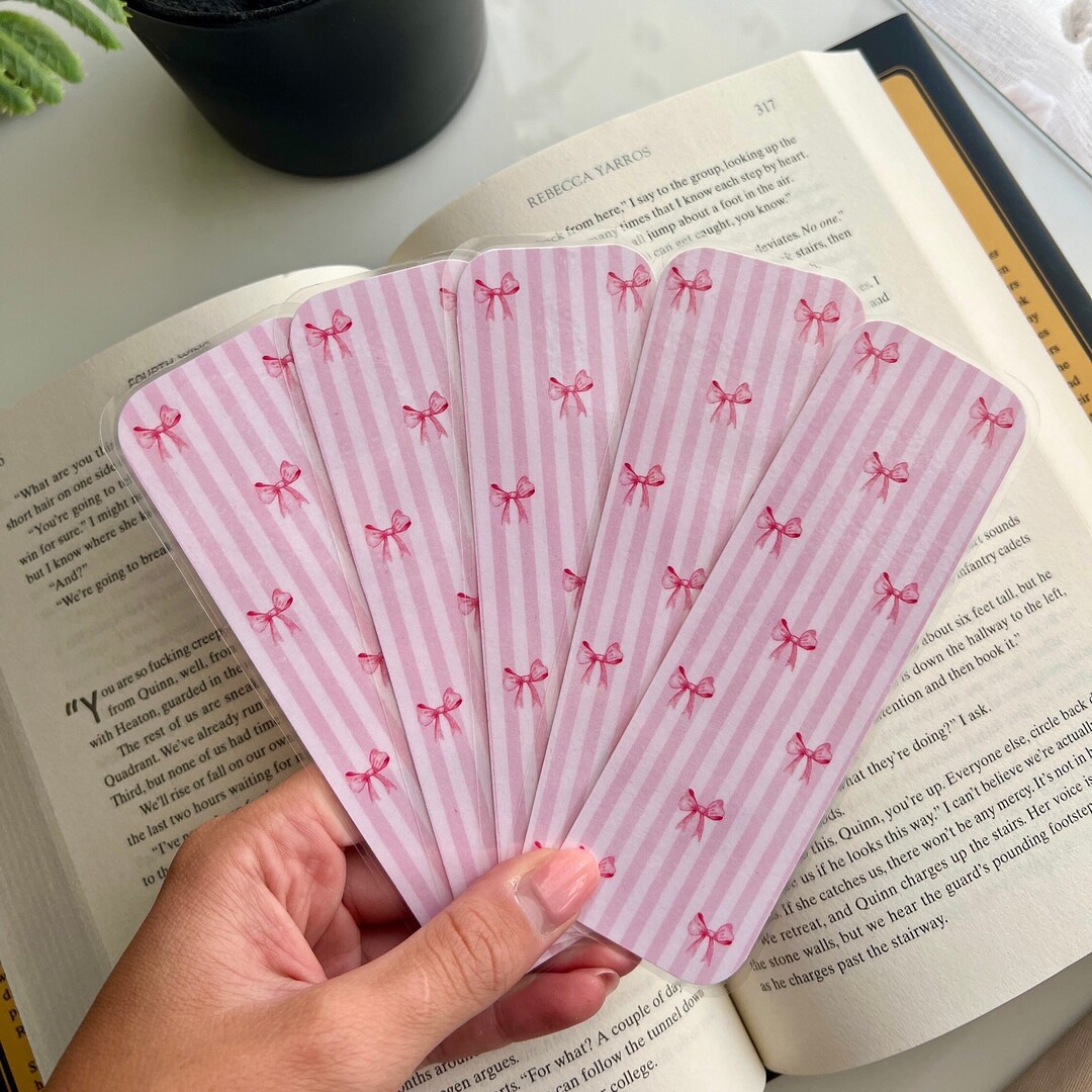 Bows & Pinstripes Bookmark Laminated 2x6 Inch Girly Bookmark Reader ...