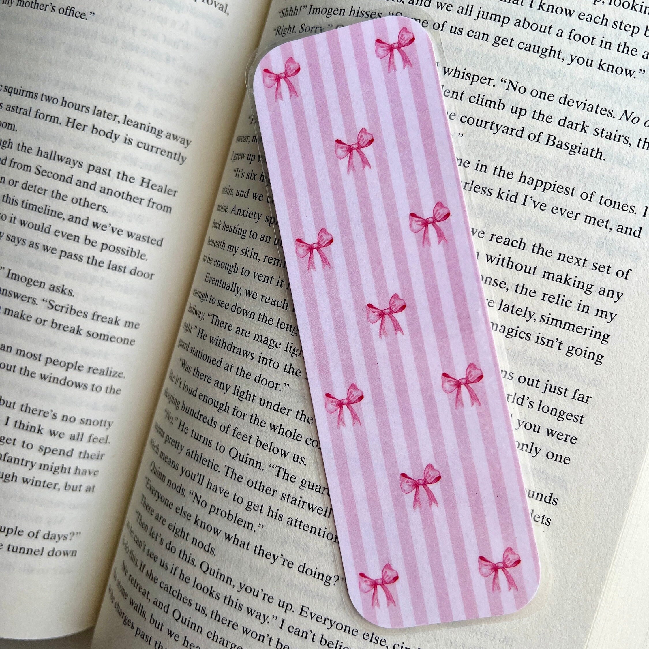 Bows & Pinstripes Bookmark Laminated 2x6 Inch Girly Bookmark Reader ...