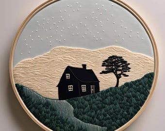 House on a Hill Embroidery Pattern | Downloadable File | Hand ...