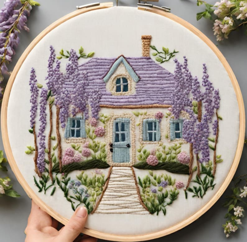 Wisteria House Embroidery Pattern | Downloadable File | Hand ...