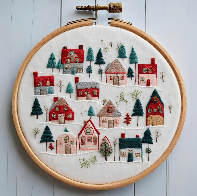 Christmas Village Embroidery Pattern | PDF Downloadable File | Hand ...