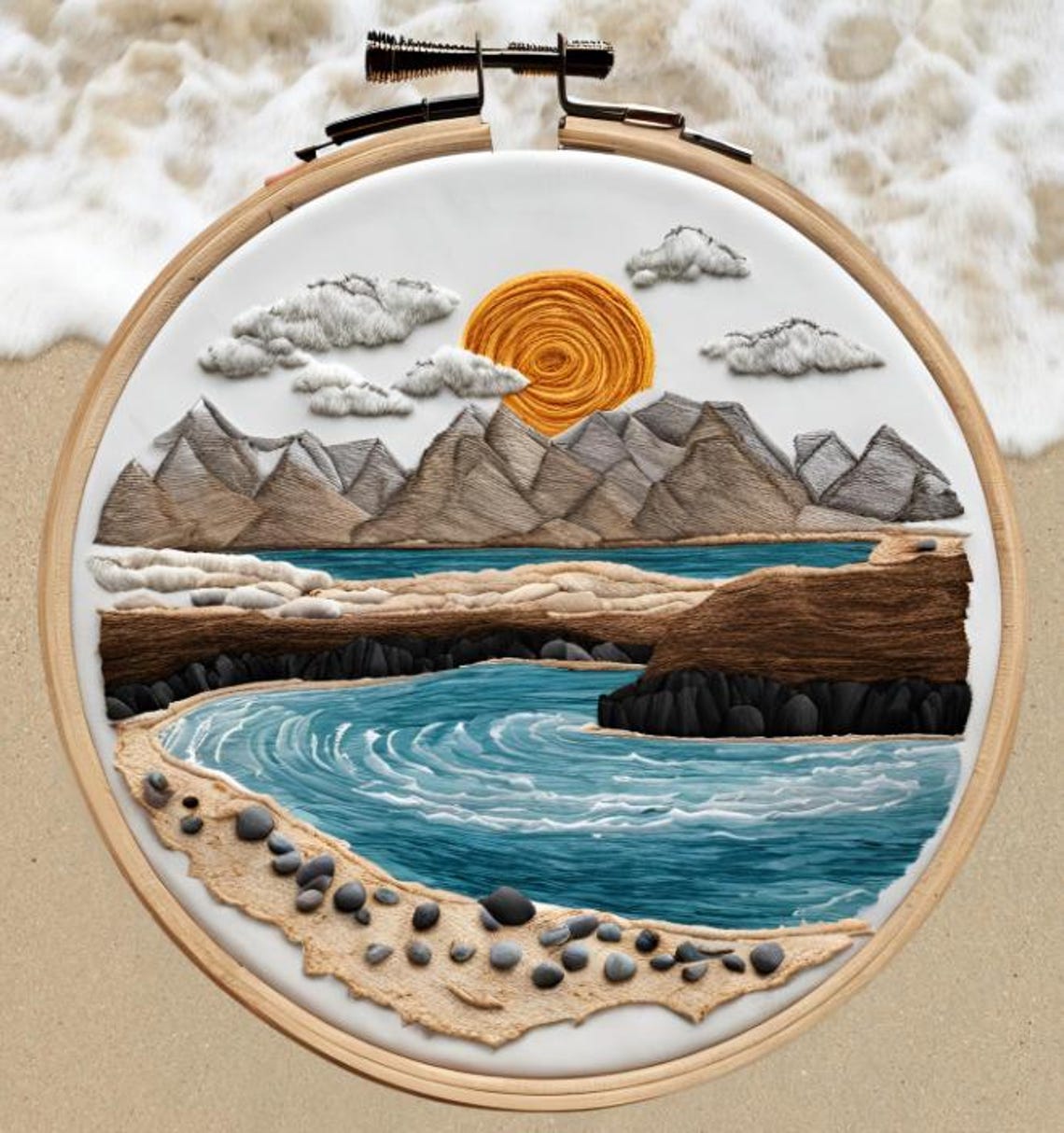 Rocky Beach Iceland Scenery Embroidery Pattern | Downloadable File ...