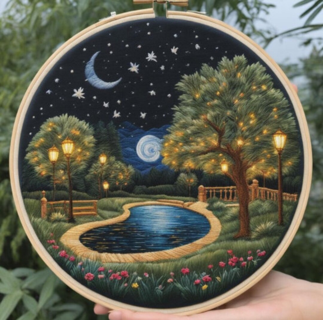 Night at the Park With Lights | Embroidery Pattern | Downloadable File ...