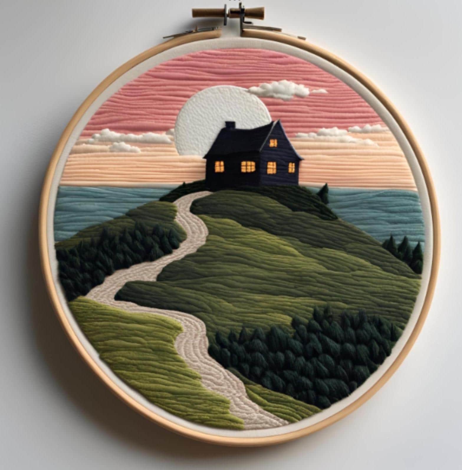 House on a Hill Embroidery Pattern | Downloadable File | Hand ...