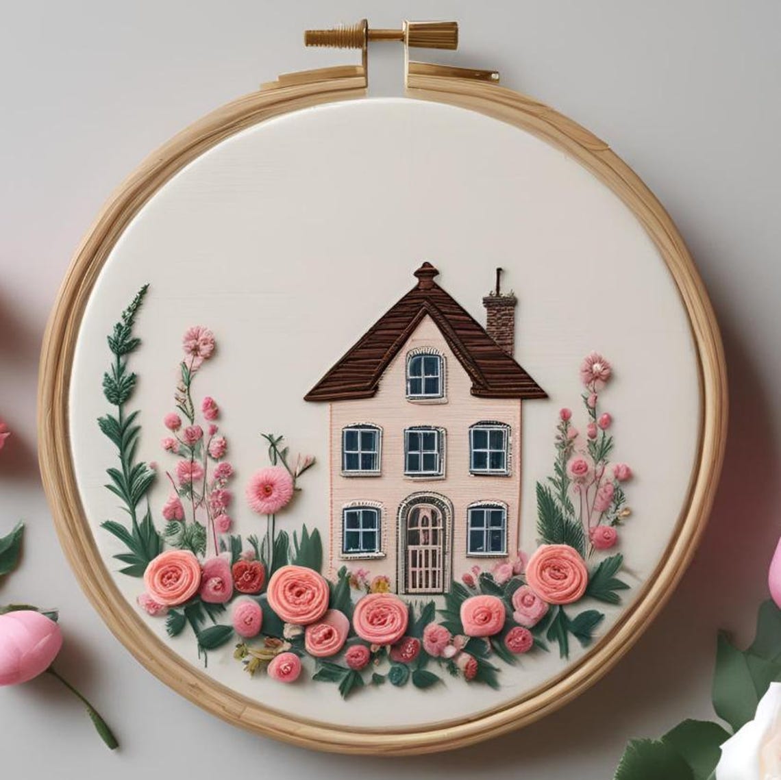 Romantic House Embroidery Pattern With Flowers Downloadable File Hand ...