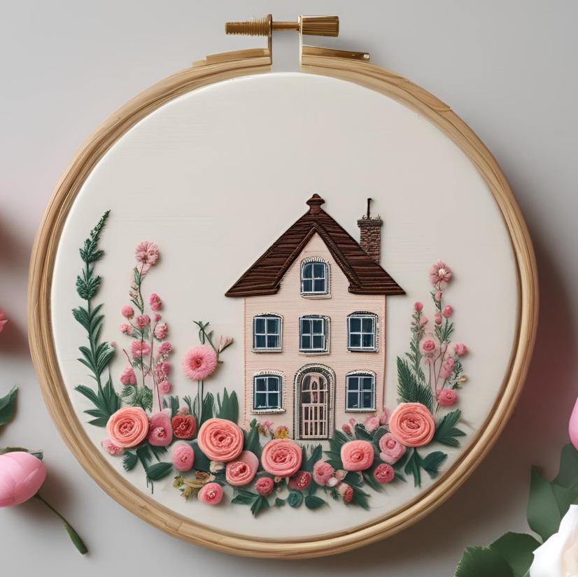 Romantic House Embroidery Pattern With Flowers Downloadable File Hand ...