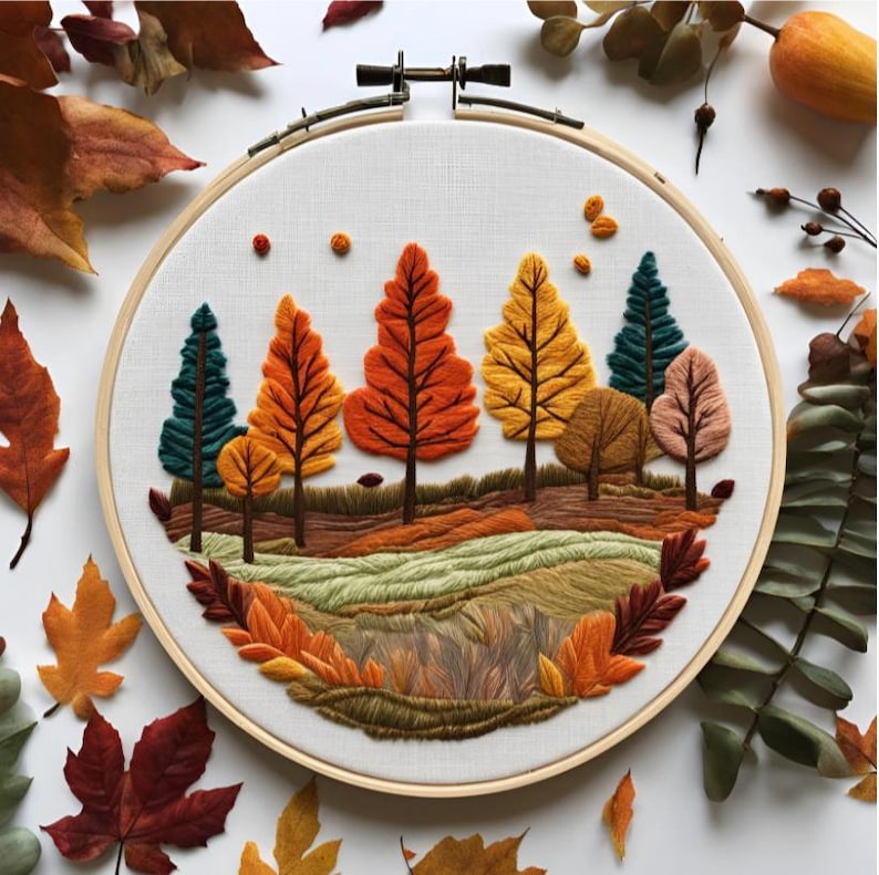 Autumn Trees View Embroidery Pattern | Downloadable File | Hand ...