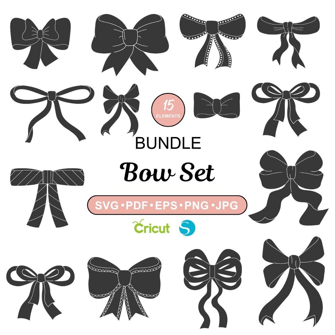 Black Bow Silhouette SVG Bundle, Ribbon Bow Clipart, Minimal Bow PNG ...