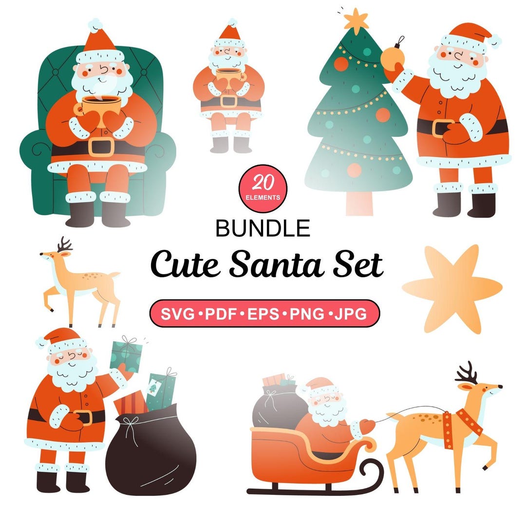 Santa Illustration Clipart for Christmas Crafts, Holiday Designs SVG ...