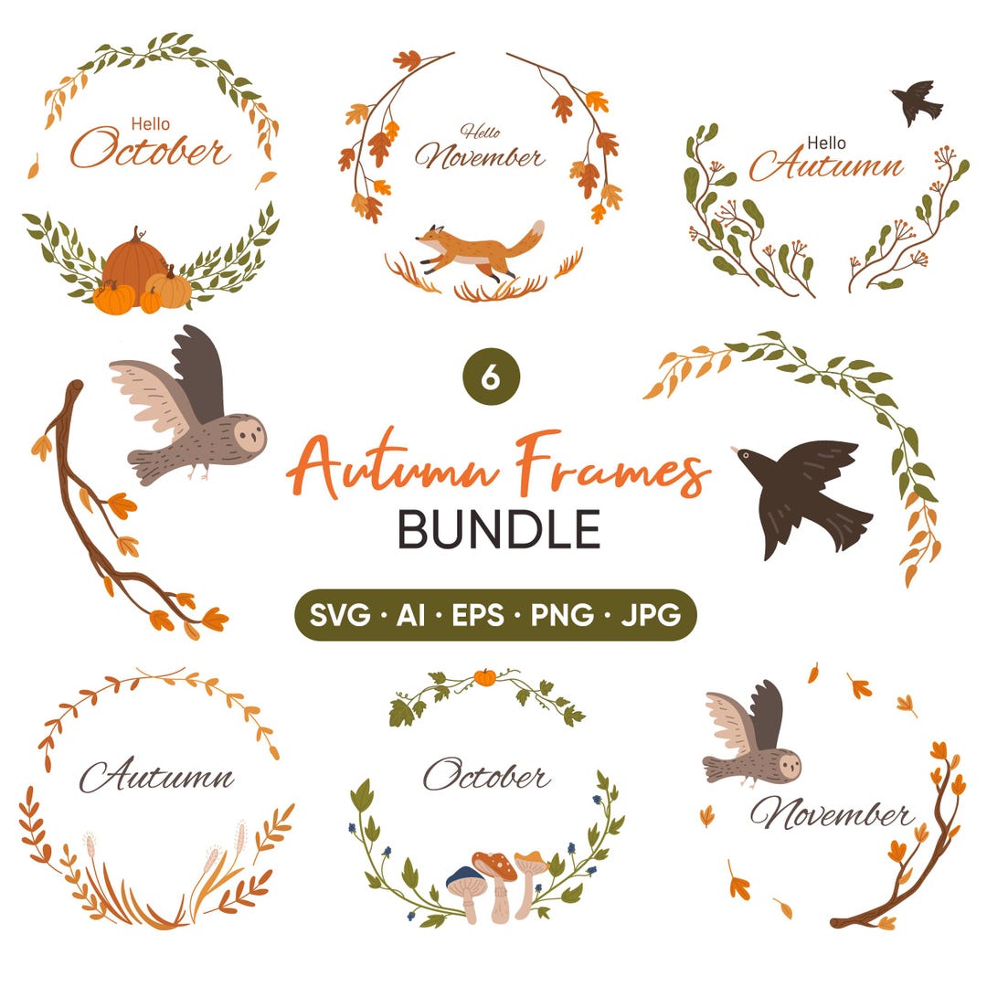 Autumn Doodle Frames Clipart Bundle, Fall Circle Border, Leaves Circle ...