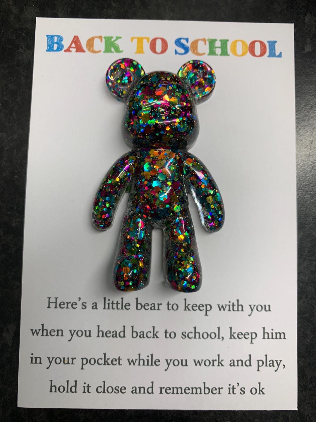 Back to School Worry Bear: Resin Glitter Keepsake - Pocket Comfort ...
