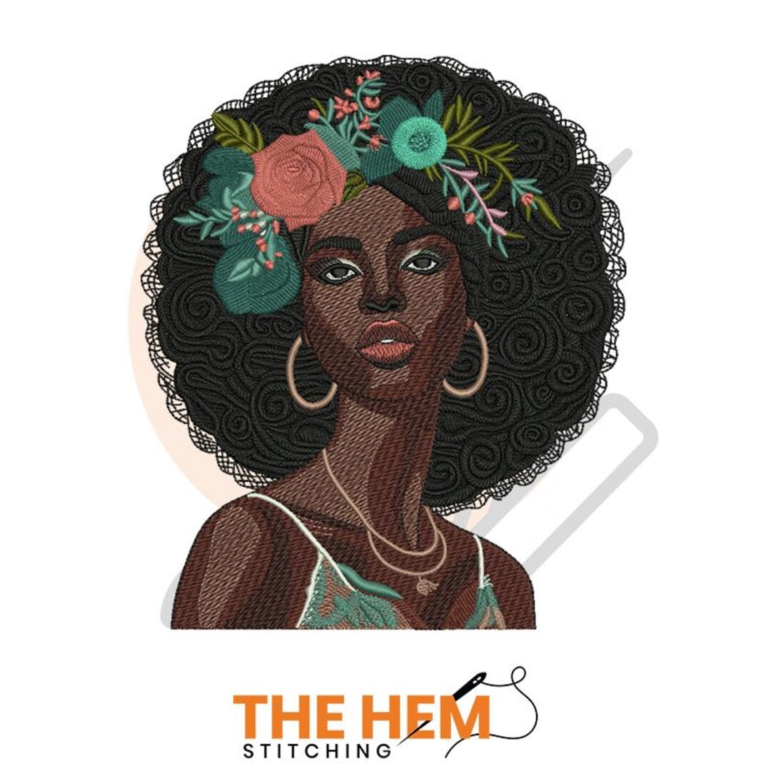 Afro Floral Girl | Embroidery Design - Etsy
