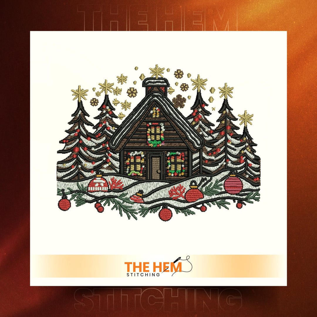 Christmas Log Cabin Embroidery Design - Etsy