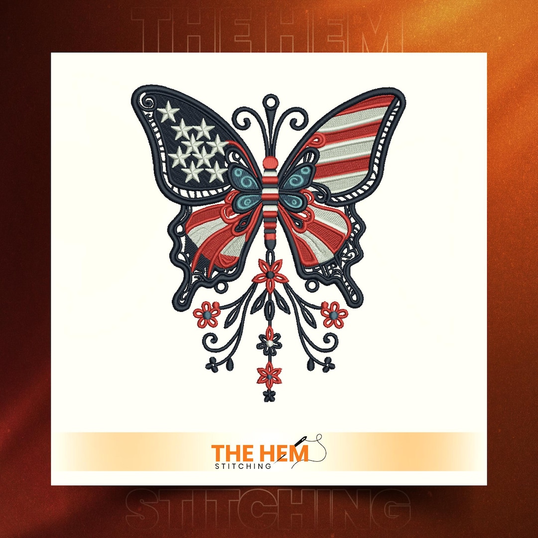 Patriotic FSL Butterfly Embroidery Design - Etsy UK
