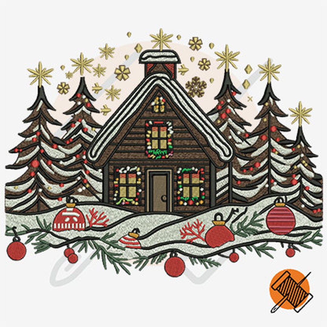 Christmas Log Cabin Embroidery Design - Etsy