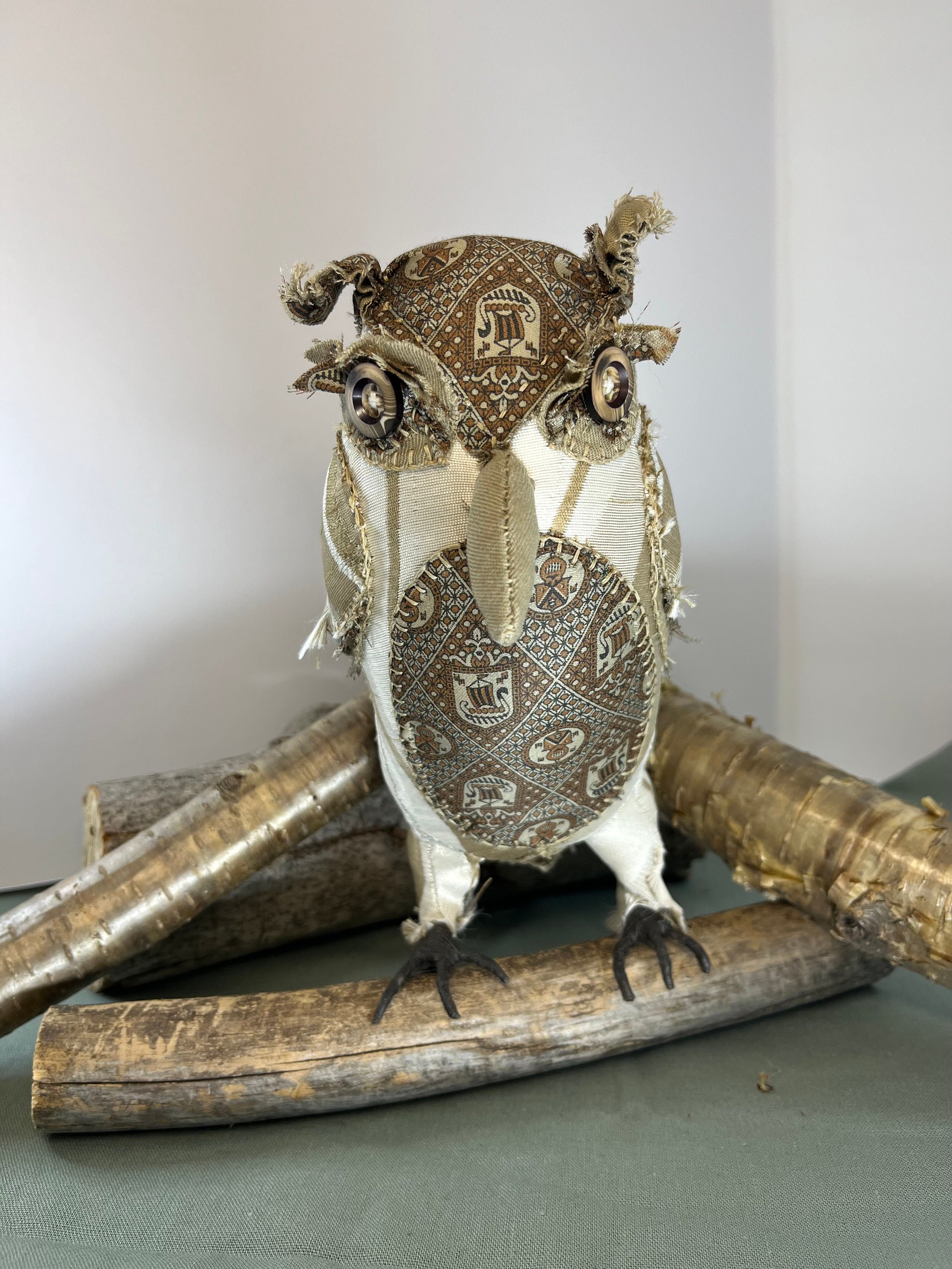 Owl Fabric Sculpture 8, Various Fabrics Consisting of Vintage, Upcycled ...
