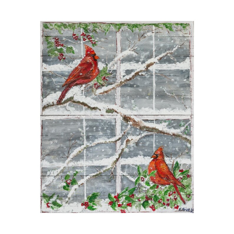 Christmas Cardinals in Winter Window Print - Etsy