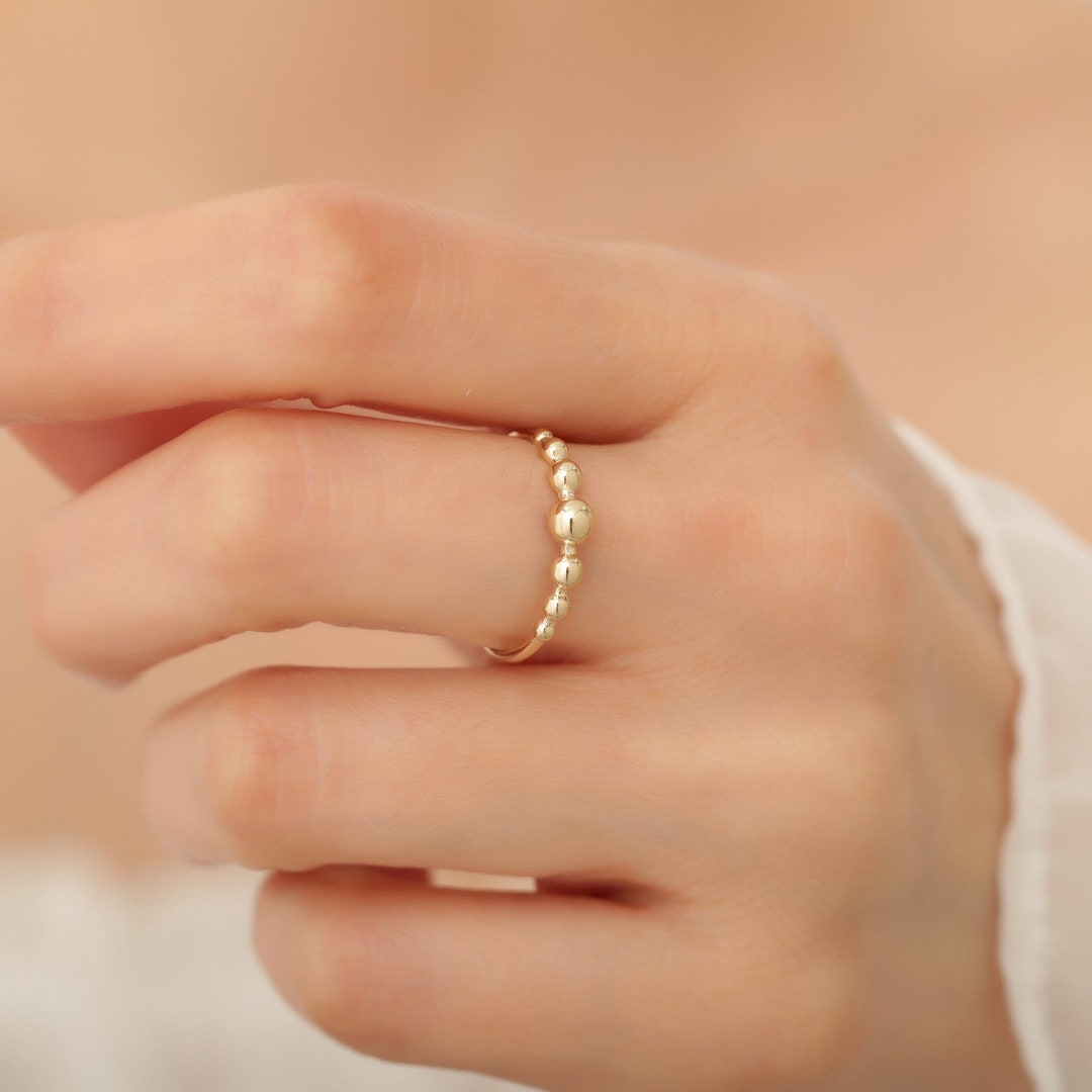 14k Solid Gold Bead Ring, Ball Band Ring, Stacking Bubble Ring, Minimalist Dot Ring, Dainty ...