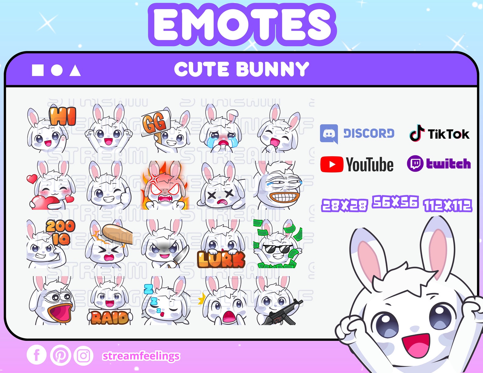 Cute Bunny Emote for Streamer Twitch Emote Discord Emote - Etsy