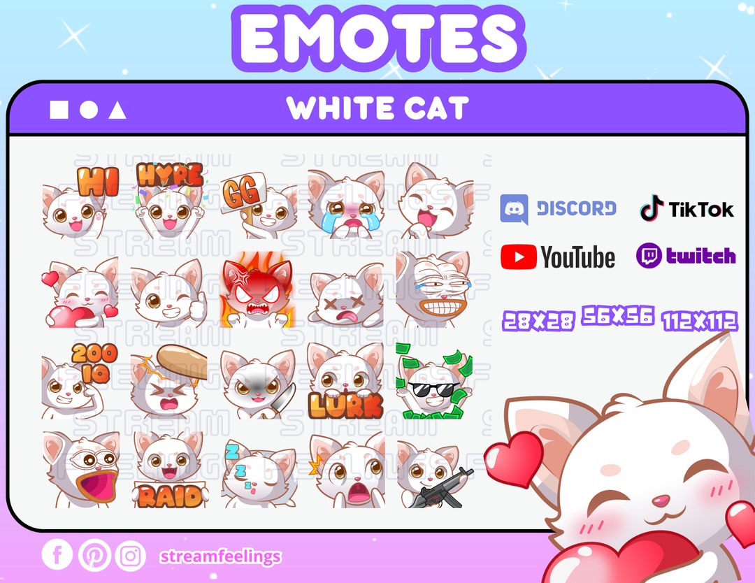 White Cat Emote for Streamer Twitch Emote Discord Emote - Etsy