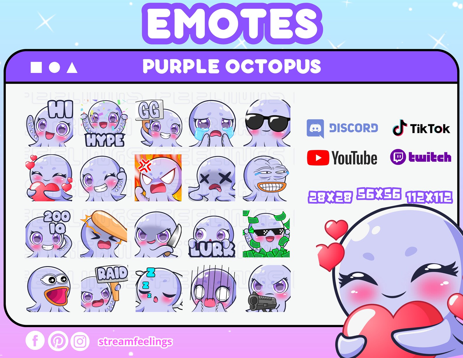 Purple Octopus Emote for Streamer Twitch Emote Discord Emote - Etsy
