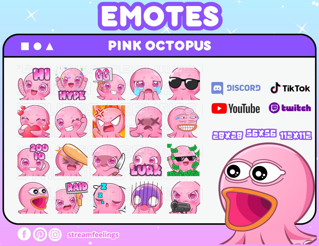 Pink Octopus Emote for Streamer Twitch Emote Discord Emote Pack - Etsy