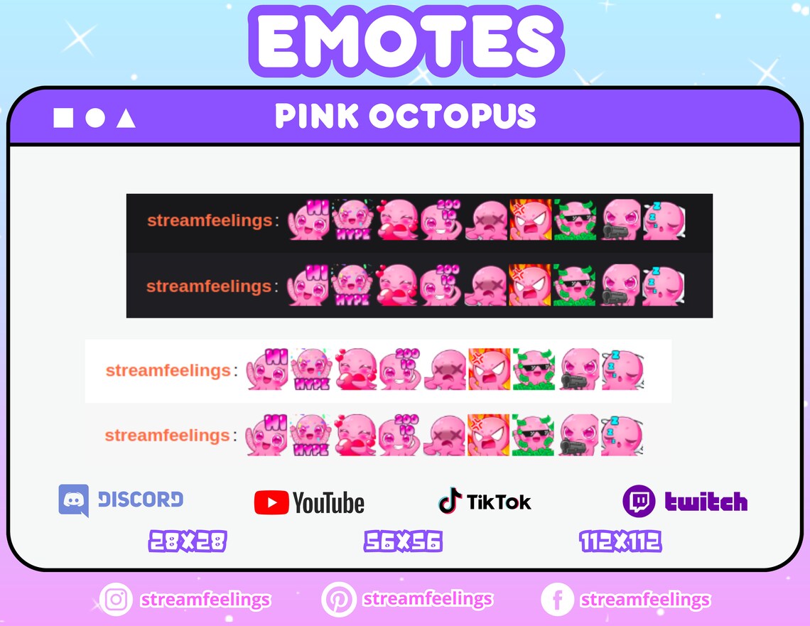 Pink Octopus Emote for Streamer Twitch Emote Discord Emote Pack - Etsy