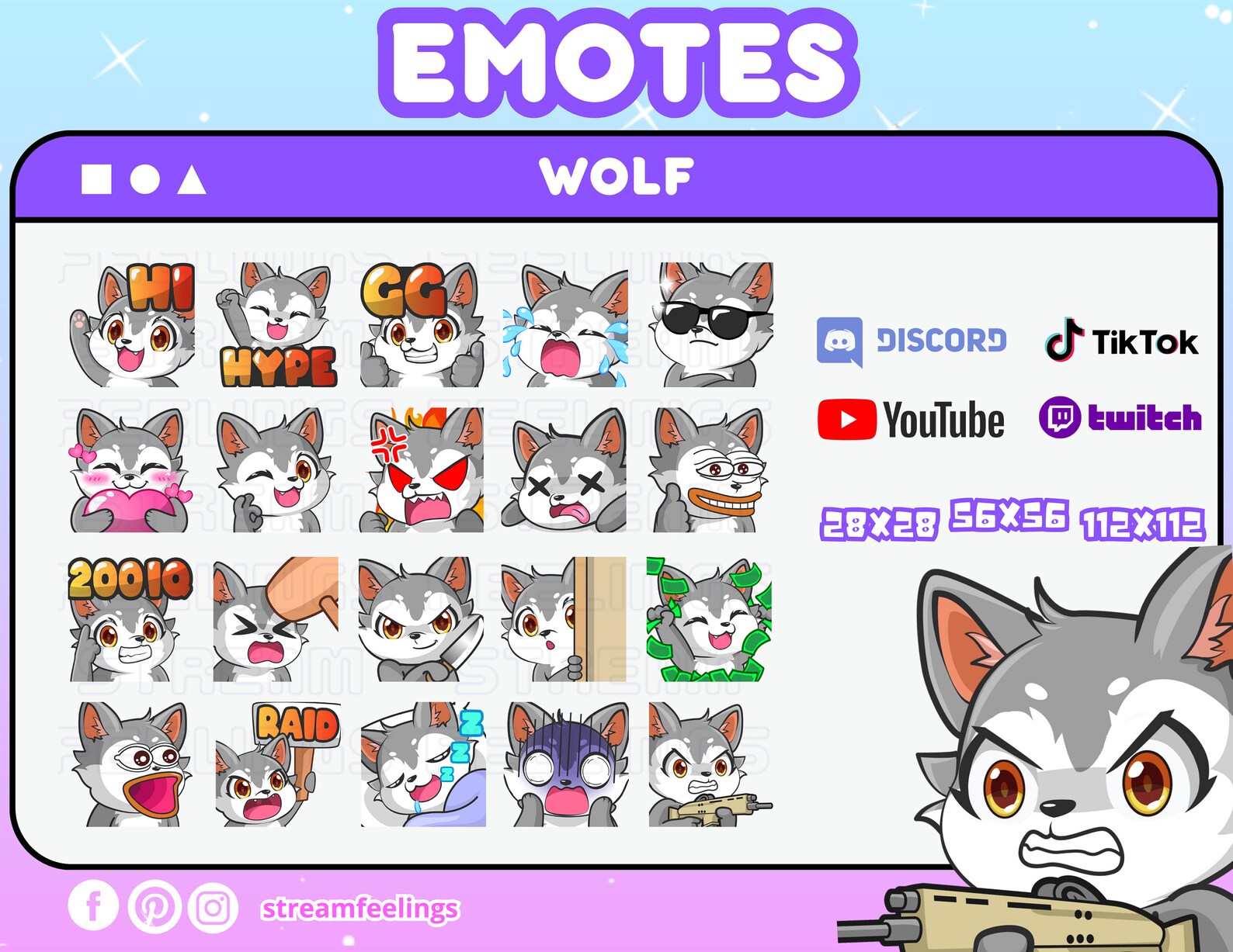 Grey Wolf Emote for Streamer Twitch Emote Discord Emote Pack - Etsy