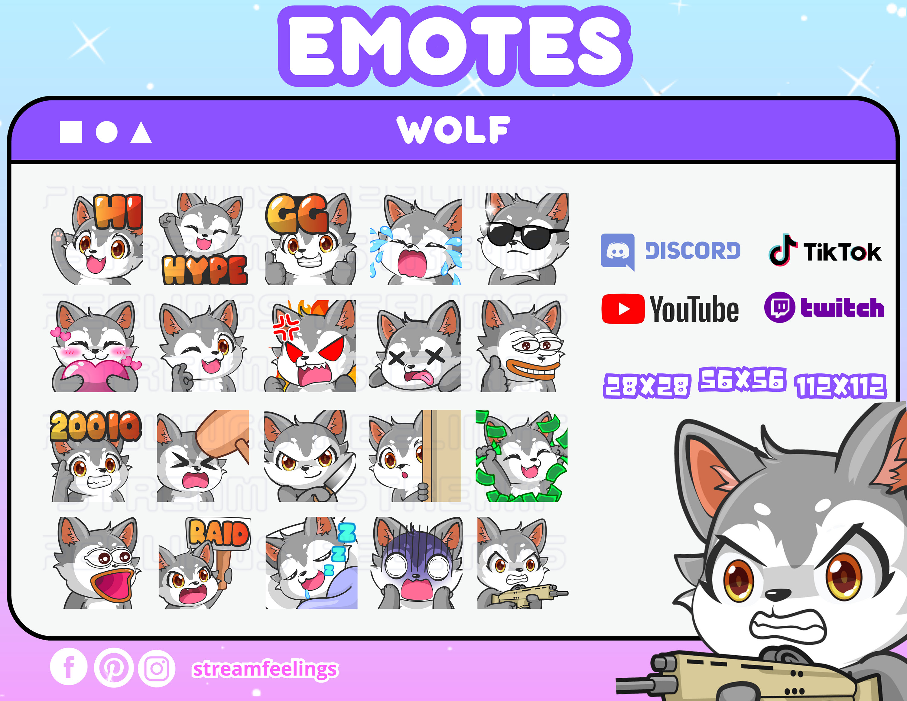 Grey Wolf Emote for Streamer Twitch Emote Discord Emote Pack - Etsy
