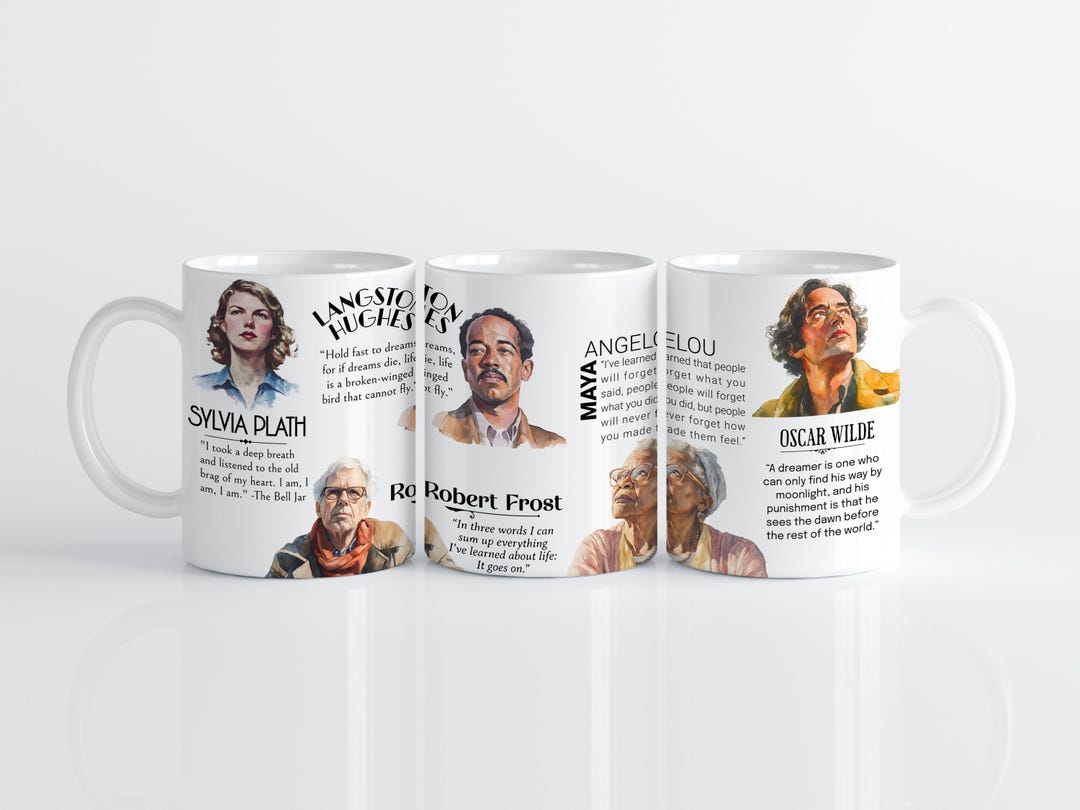 Poet Icons Coffee Mug, Literary Mug, Sylvia Plath Mug, Robert Frost Mug ...