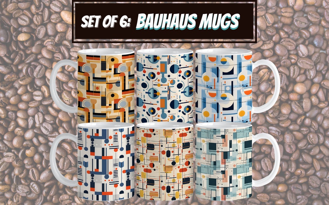 Set of 6: Bauhaus Pattern Mugs, Bauhaus Coffee Mugs, Set of Bauhaus ...