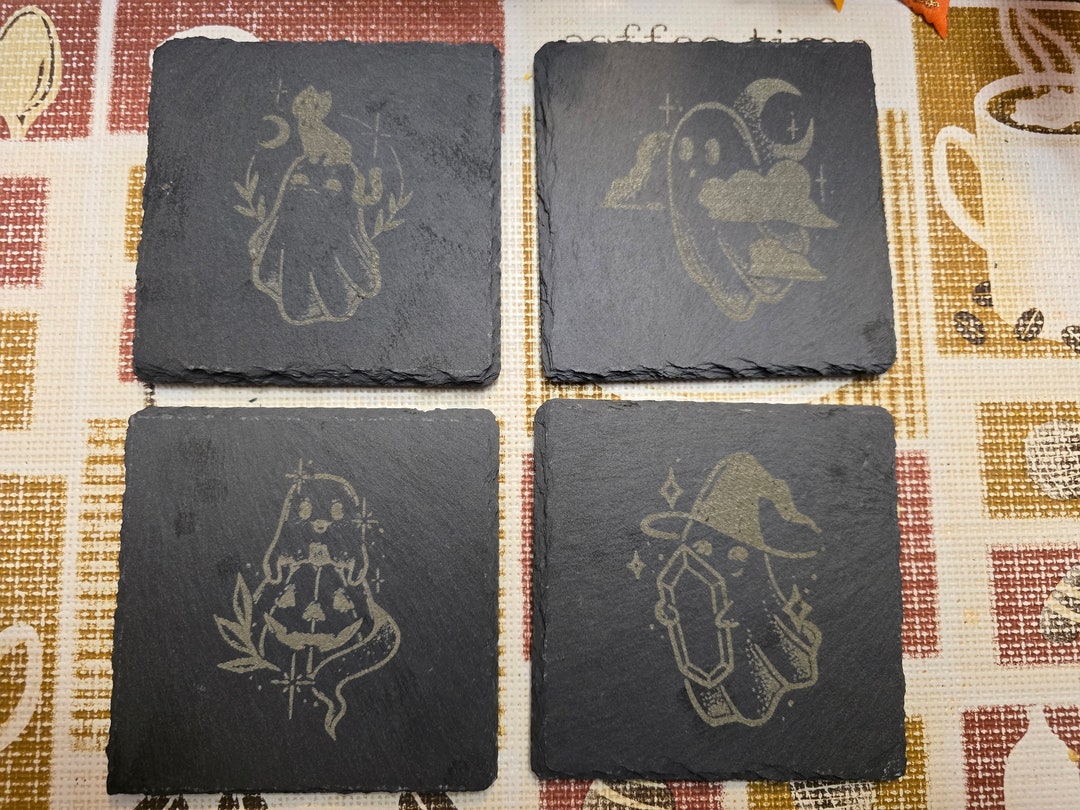 Halloween Cute Ghost Slate Coasters Set - Etsy