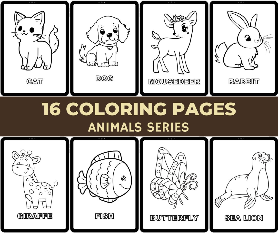16 Animals Coloring Pages, Animals Series, Printable Coloring Pages for ...
